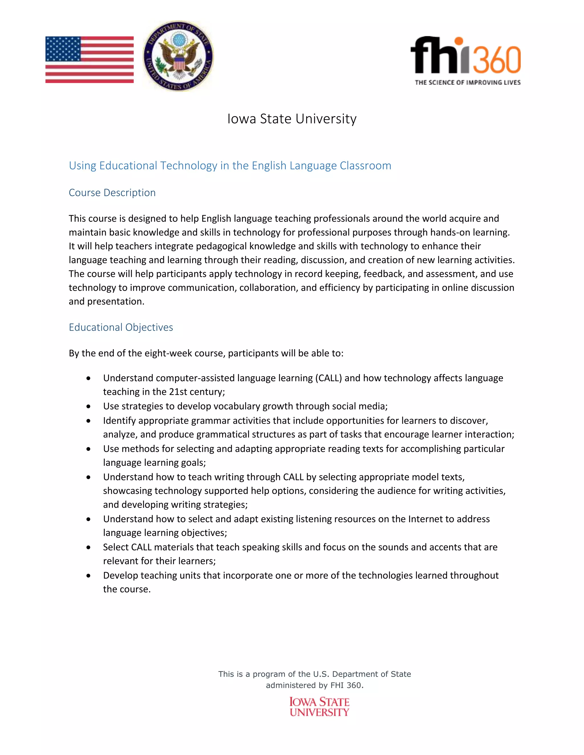 Iowa ed tech course description | PDF