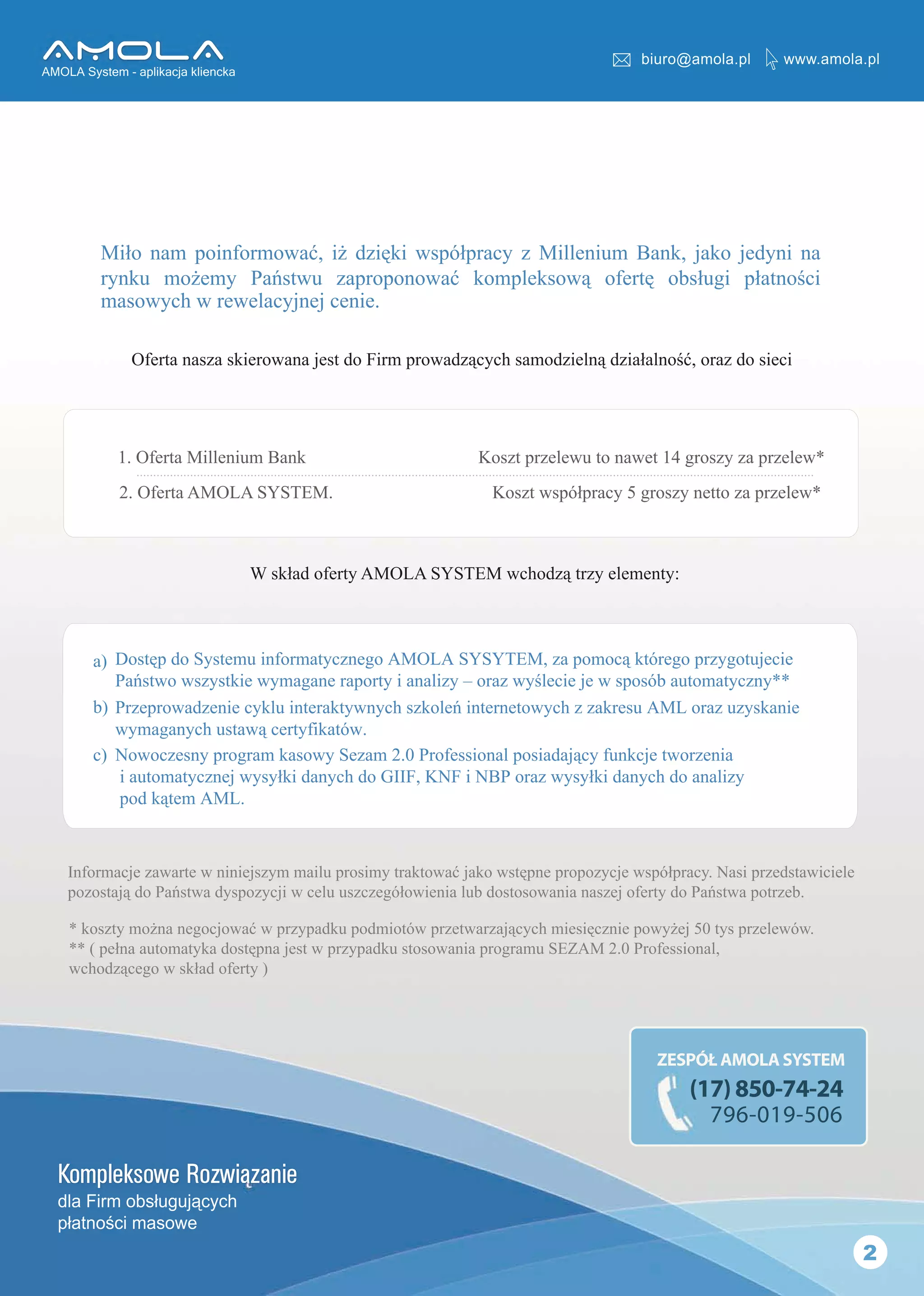 AMOLA SYSTEM - Oferta cenowa | PDF