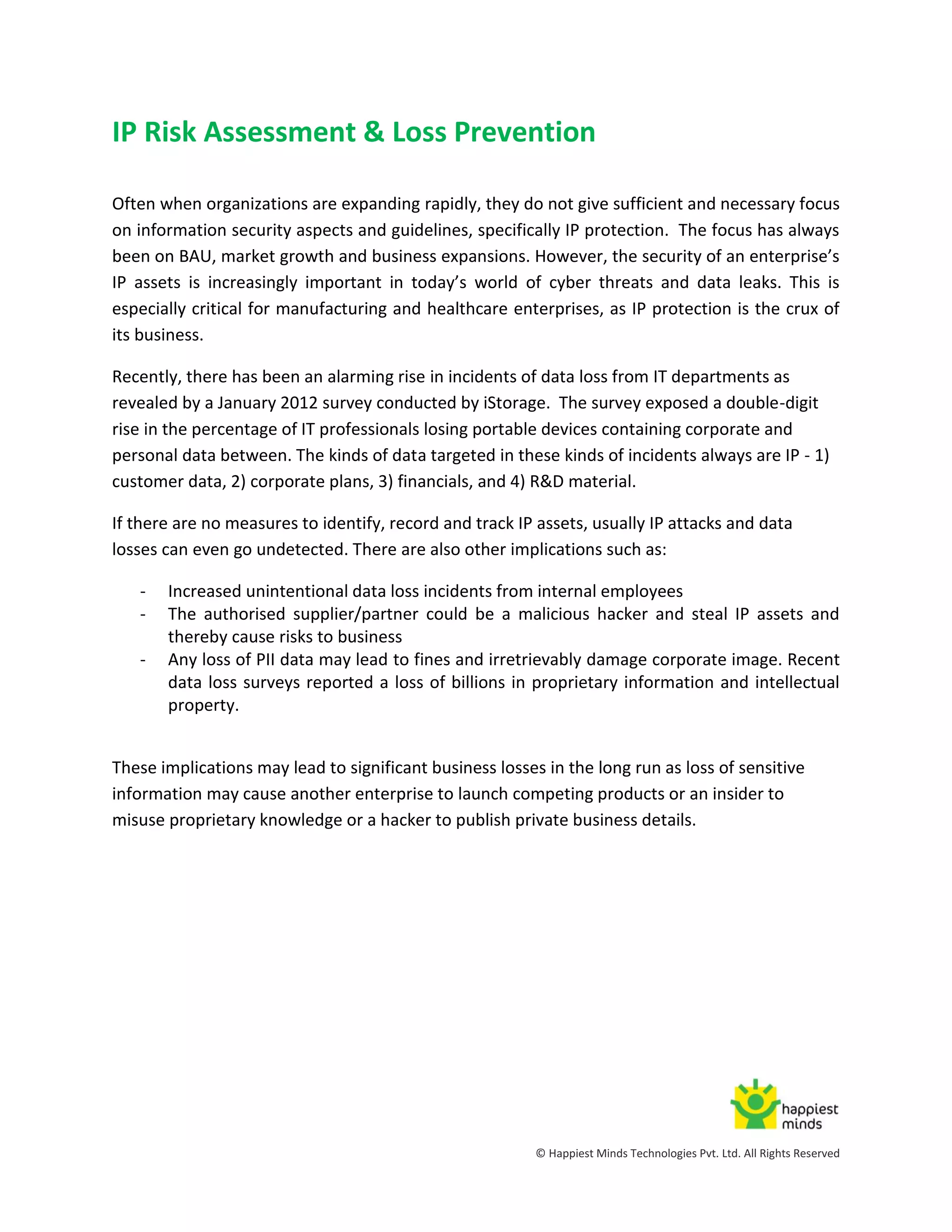 Whitepaper: IP Risk Assessment & Loss Prevention - Happiest Minds | PDF