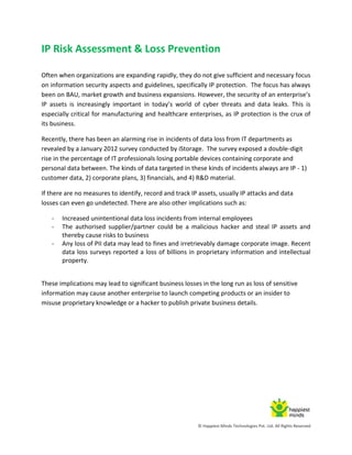 Whitepaper: IP Risk Assessment & Loss Prevention - Happiest Minds | PDF