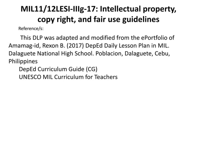 Ip17 dlp mil q1 lc 17 understanding of the intellectual property, copy right, and fair use ...