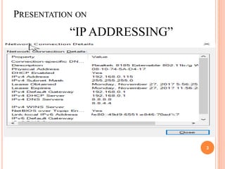 Ip addressing | PPTX | Computer Networking | Computing