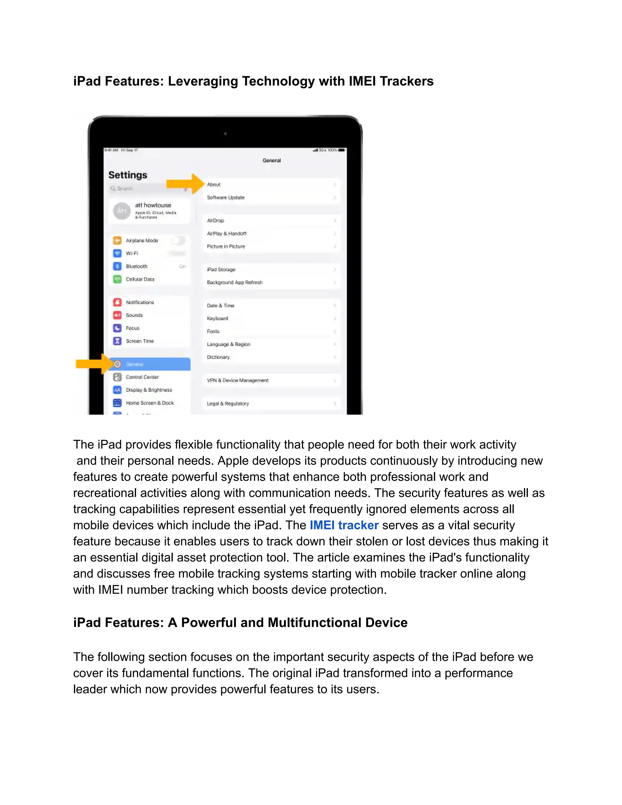 iPad Features: Leveraging Technology with IMEI Trackers | PDF