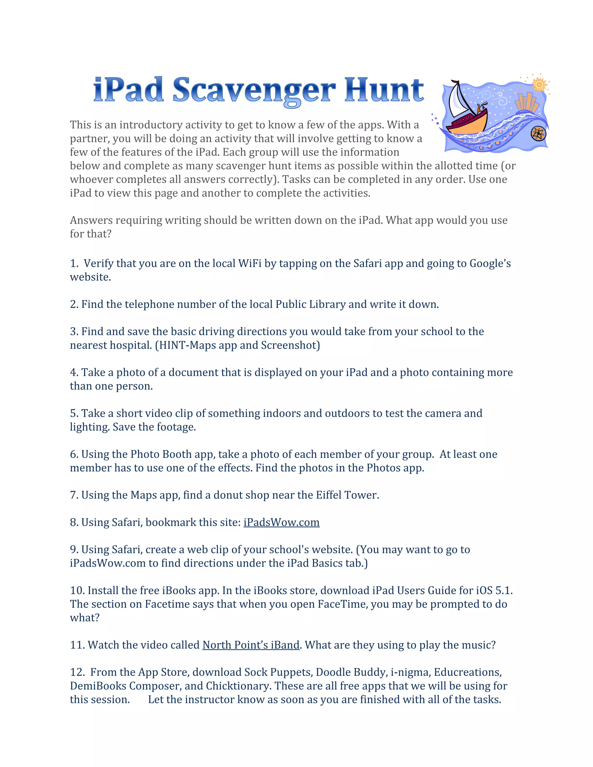 I pad scavenger hunt | PDF