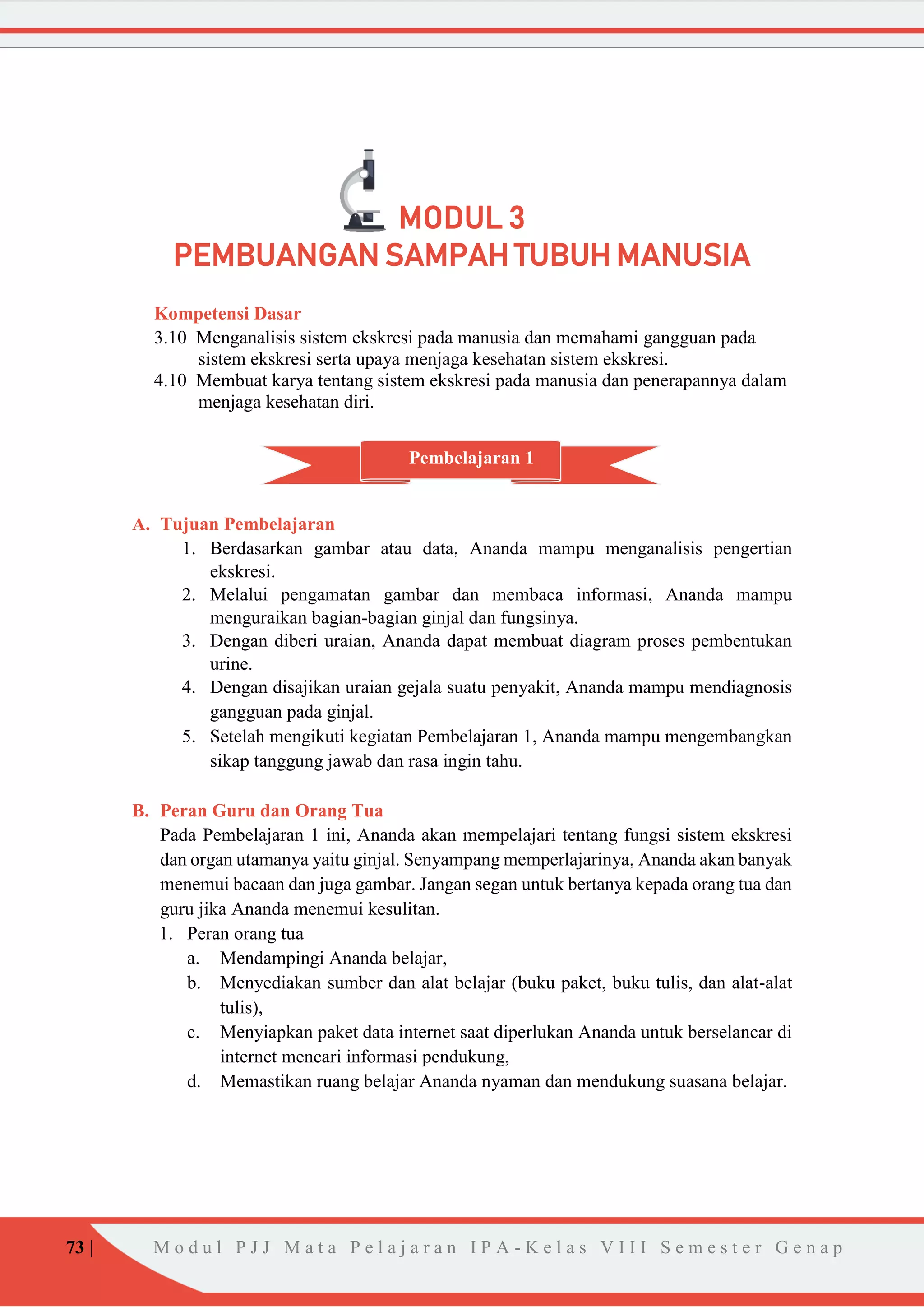 Ipa k8 s2 modul 3 pembelajaran 1- pembuangan sampah tubuh manusia | PDF