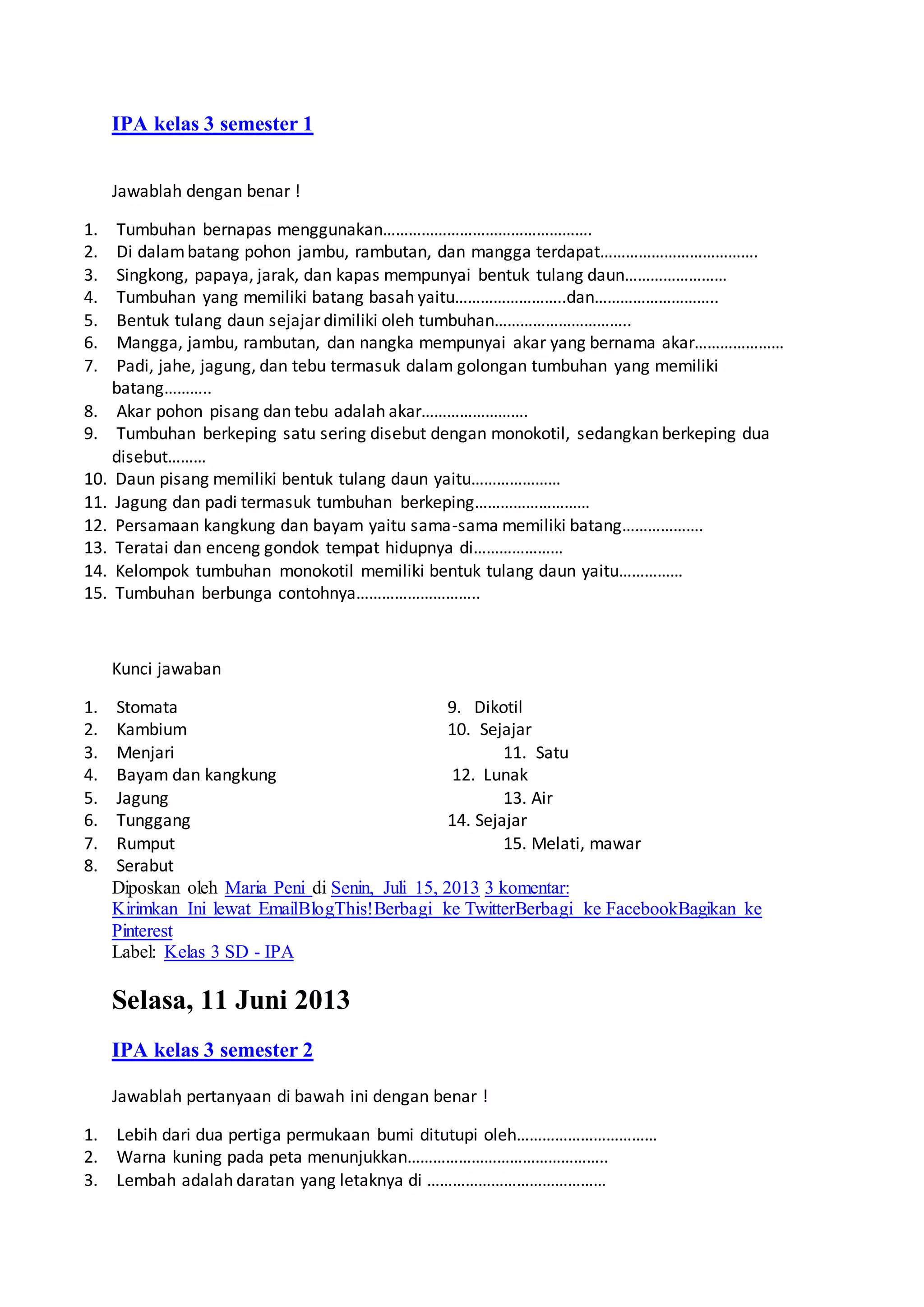 Ipa kelas 3 semester 1 | DOCX