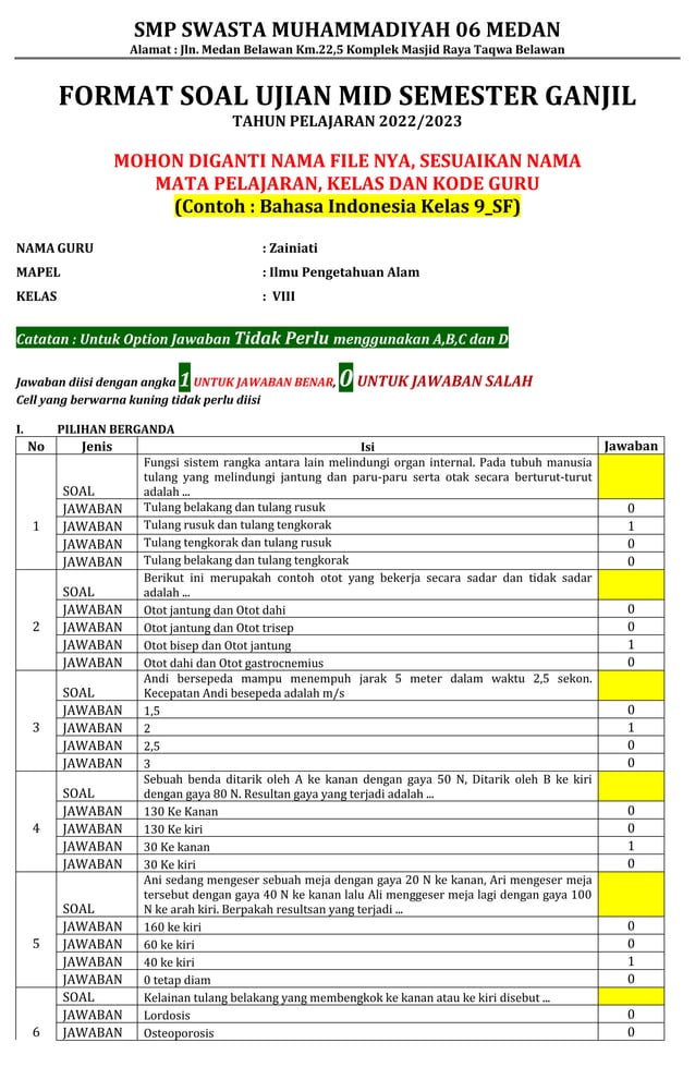 IPA KELAS 8_ZA 2022 soal mid ipa semester | PDF