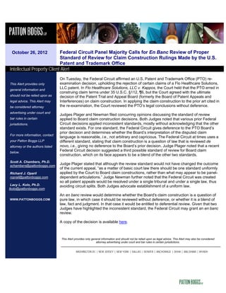 Federal Circuit Panel Majority Calls for En Banc Review of Proper Standard of Review for Claim ...