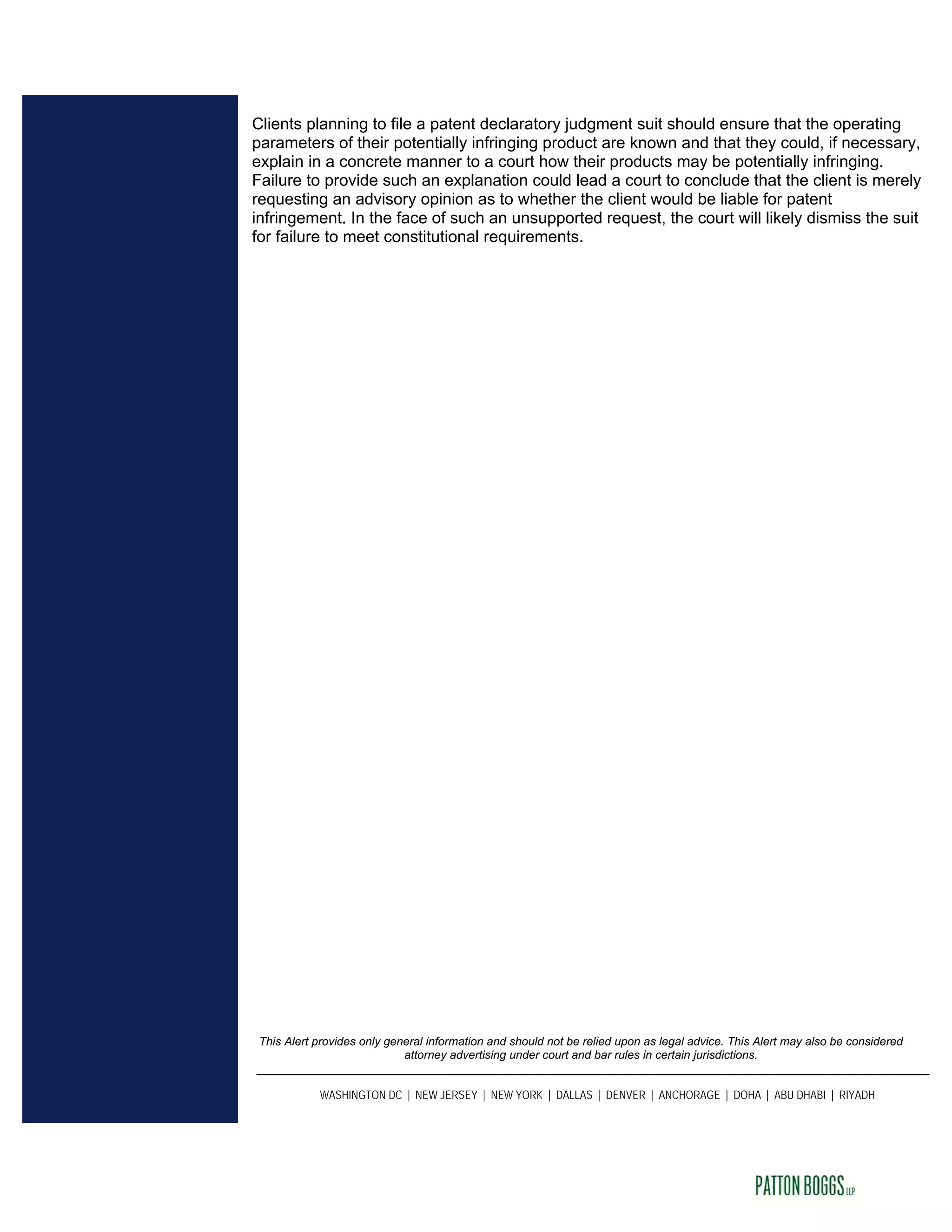 Federal Circuit Upholds the Dismissal of a Declaratory Judgment Action ...