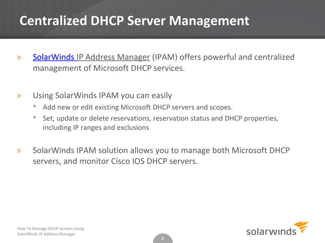 How-To: Manage DHCP Servers with SolarWinds IP Address Manager | PPT ...