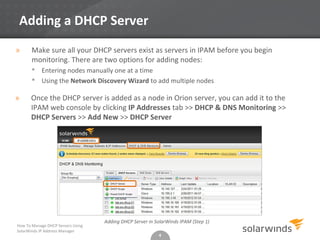 How-To: Manage DHCP Servers with SolarWinds IP Address Manager | PPT