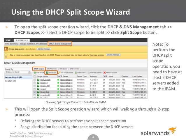 How To Perform Dhcp Split Scope Using Solarwinds Ip Address Manager