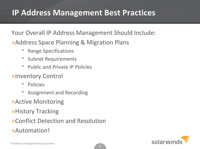 IP Address Management Best Practices | PPT | Computer Networking | Computing