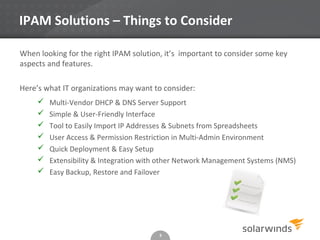 SolarWinds IPAM vs MS Win Server 2012 | PPT