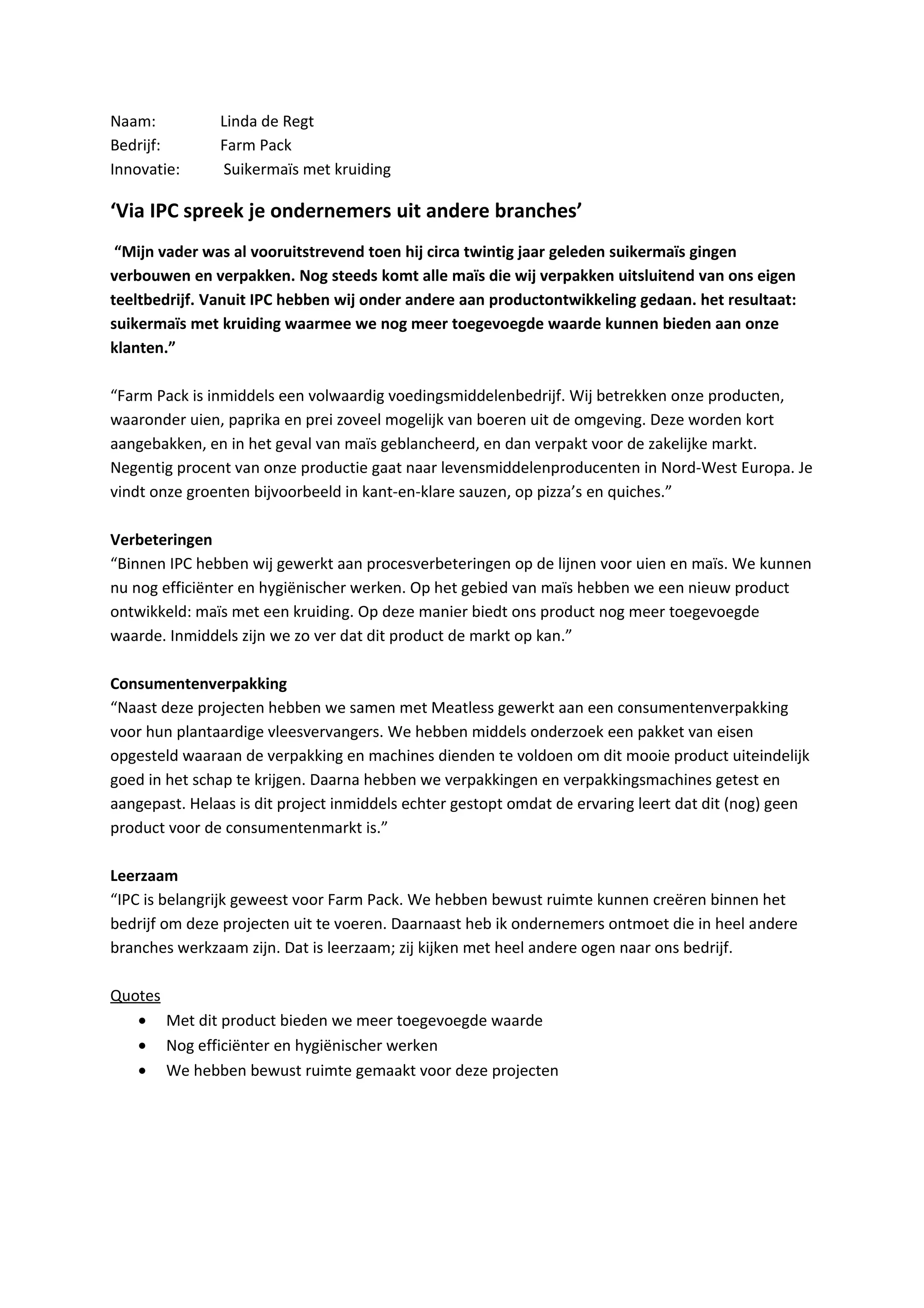 Ipc2 Farm Pack Innovatieverhaal | DOC | Agriculture | Industries