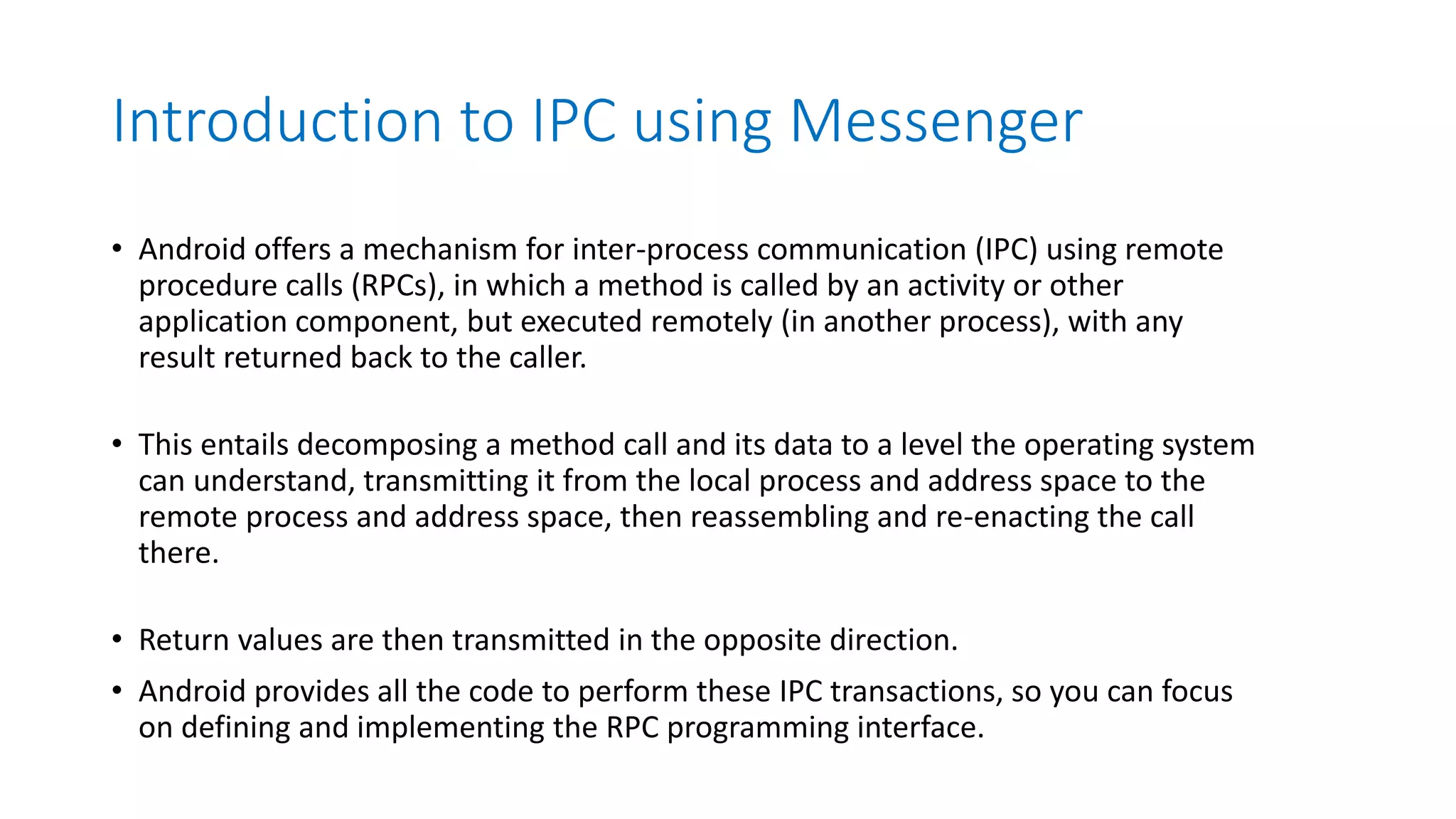 Inter Process Communication (IPC) in Android | PPTX