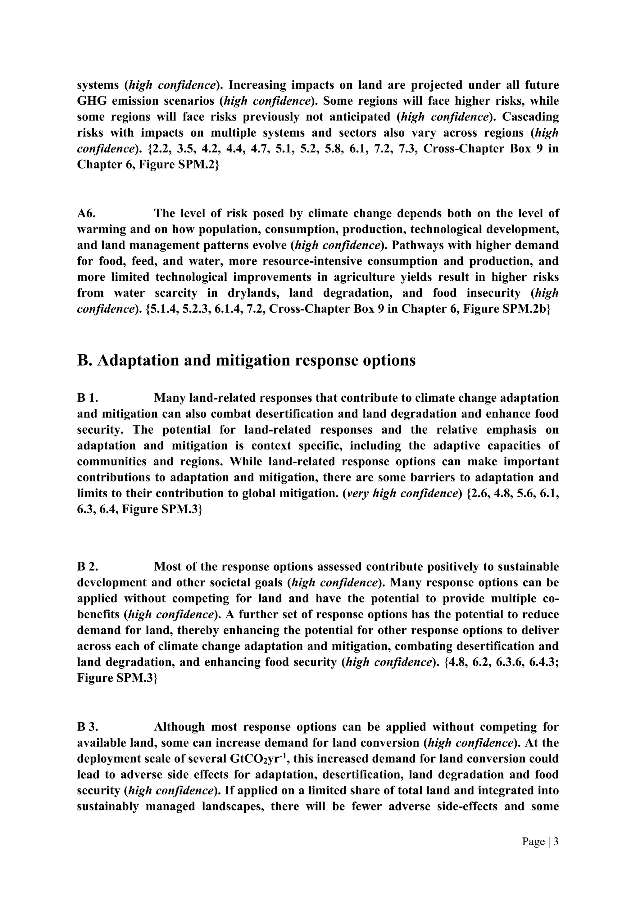 IPCC Report Climate Changes - Summary of headline statements | PDF