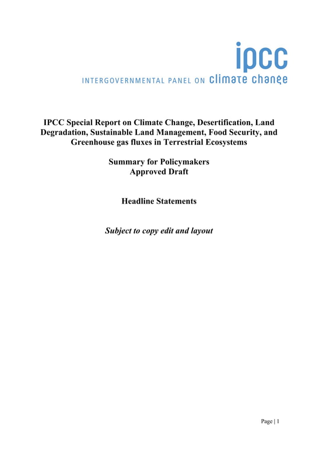 IPCC Report Climate Changes - Summary of headline statements | PDF