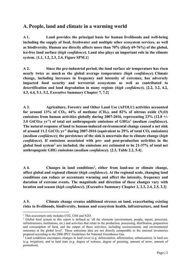 IPCC Report Climate Changes - Summary of headline statements | PDF