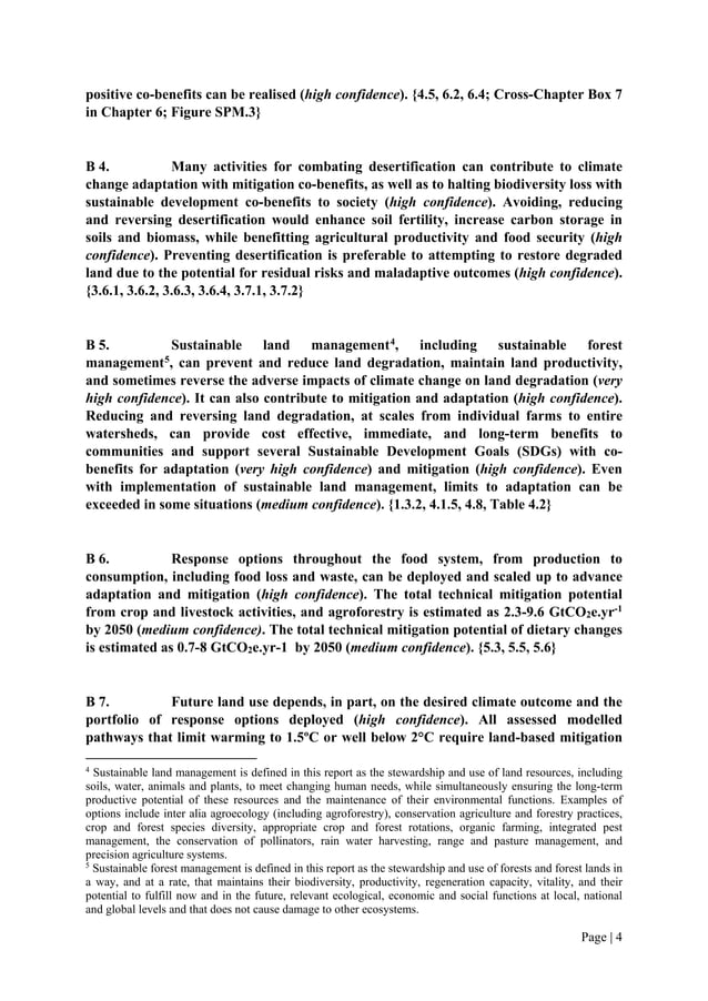 IPCC Report Climate Changes - Summary of headline statements | PDF
