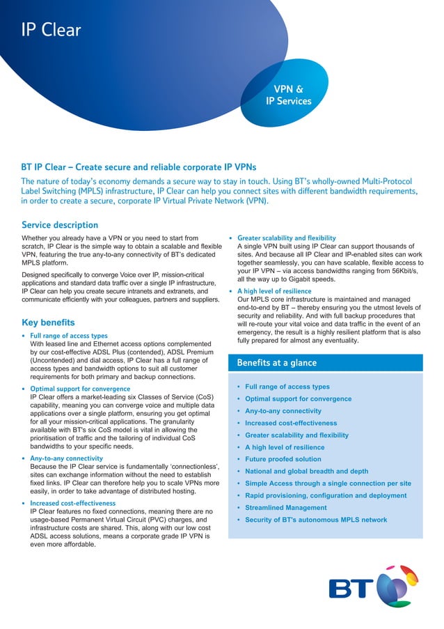 BT IP Clear Factsheet | PDF | Internet | Computing