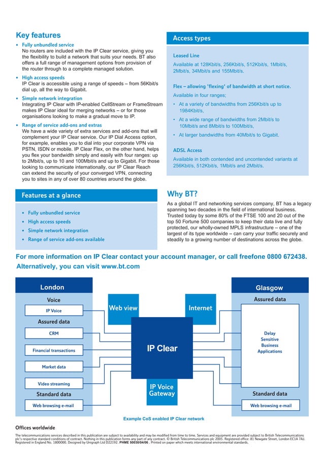 BT IP Clear Factsheet | PDF | Internet | Computing