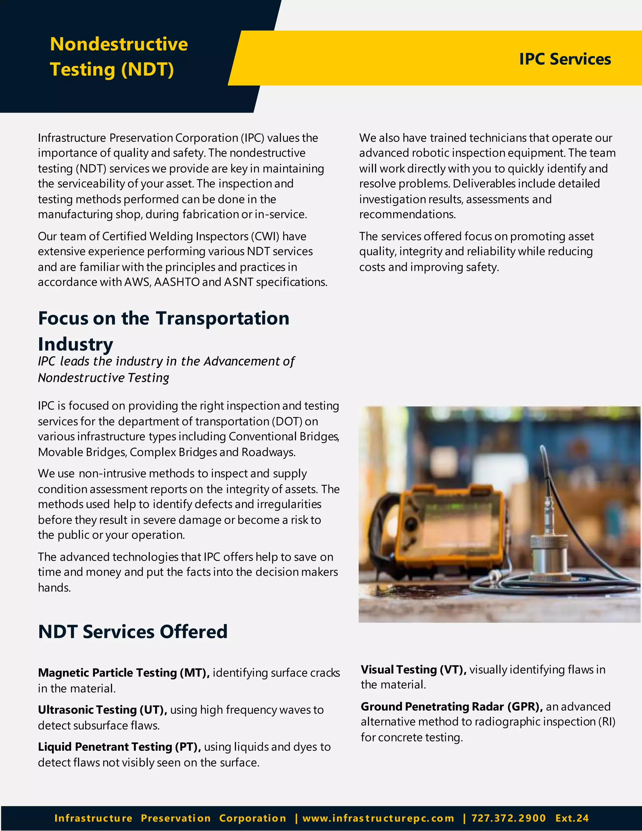 Bridge inspection with non-destructive testing and robotic engineering ...