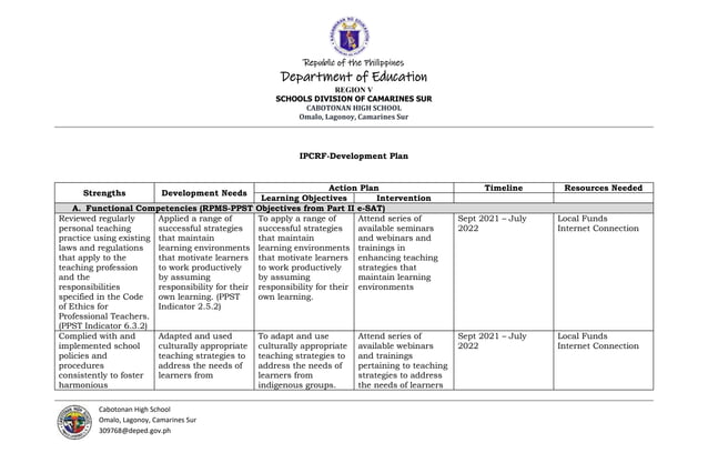 IPCRF-Development-Plan.docx | Professional School | Postgraduate Education