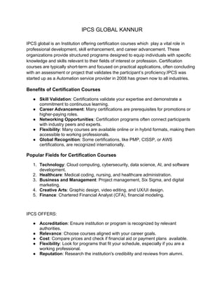 IPCS GLOBAL KANNUR. description about the institute | PDF
