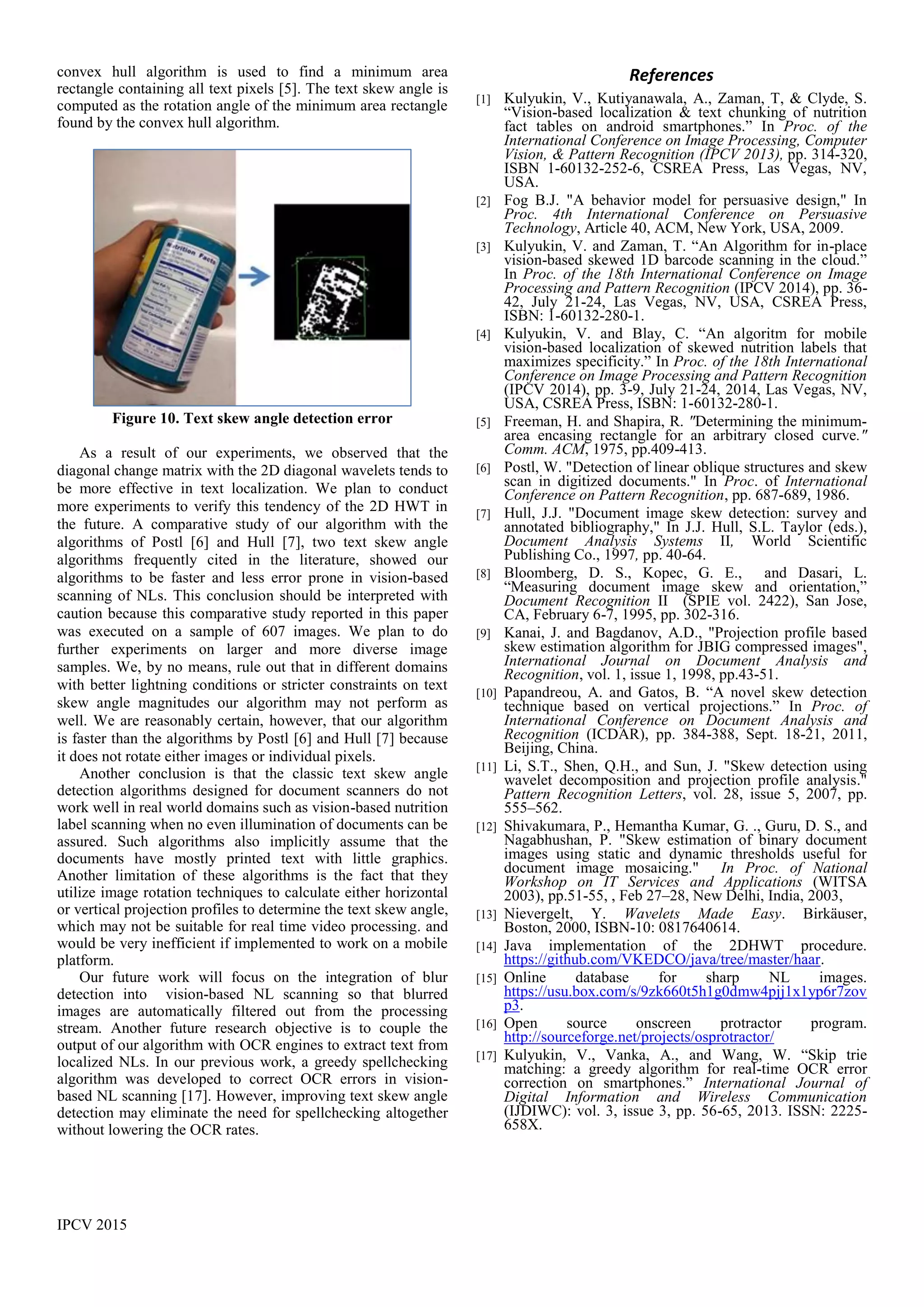 Text Skew Angle Detection In Vision Based Scanning Of Nutrition Labels