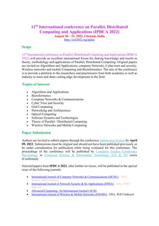 11th International conference on Parallel, Distributed Computing and Applications (IPDCA 2022) | PDF