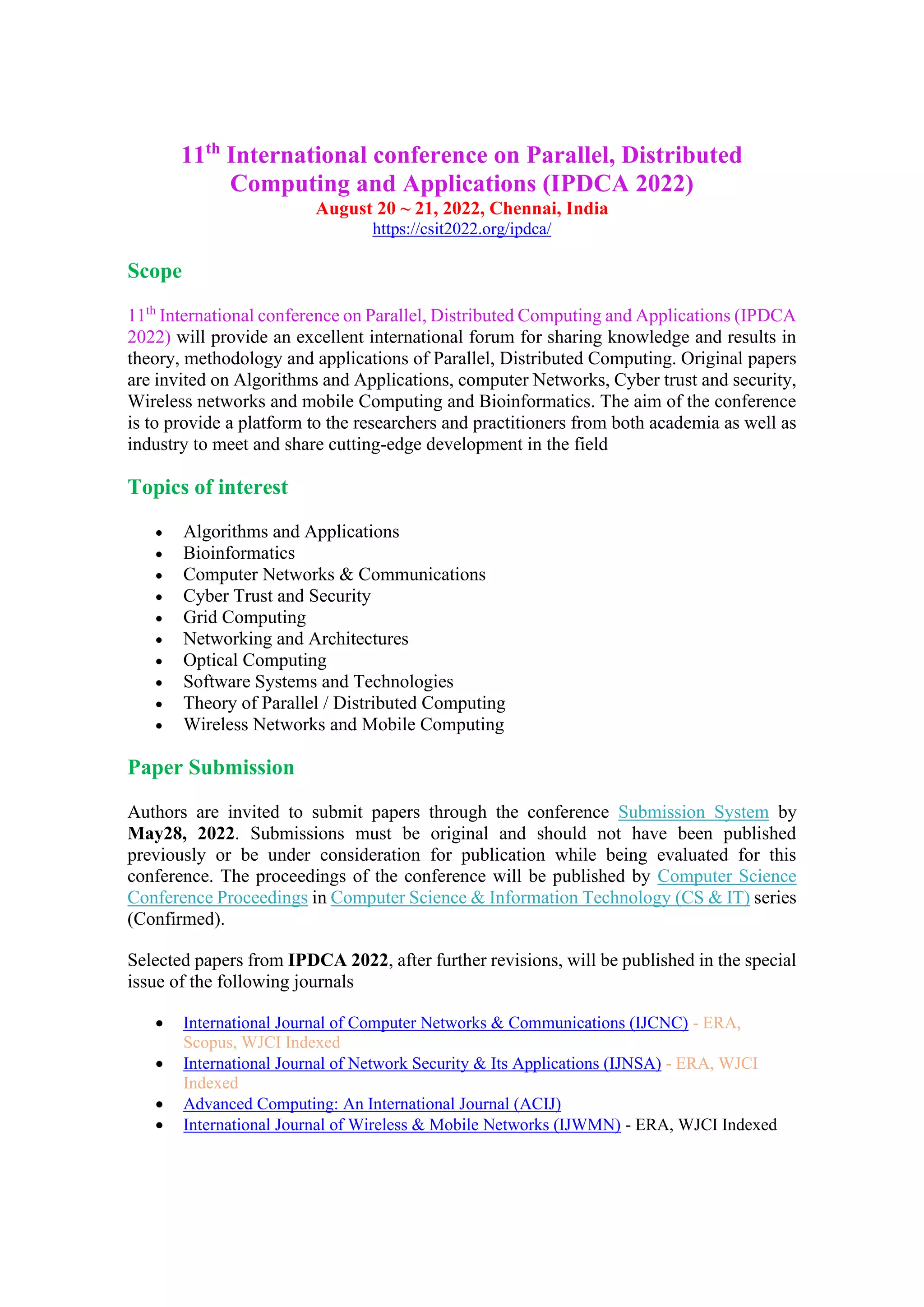 11th International conference on Parallel, Distributed Computing and ...