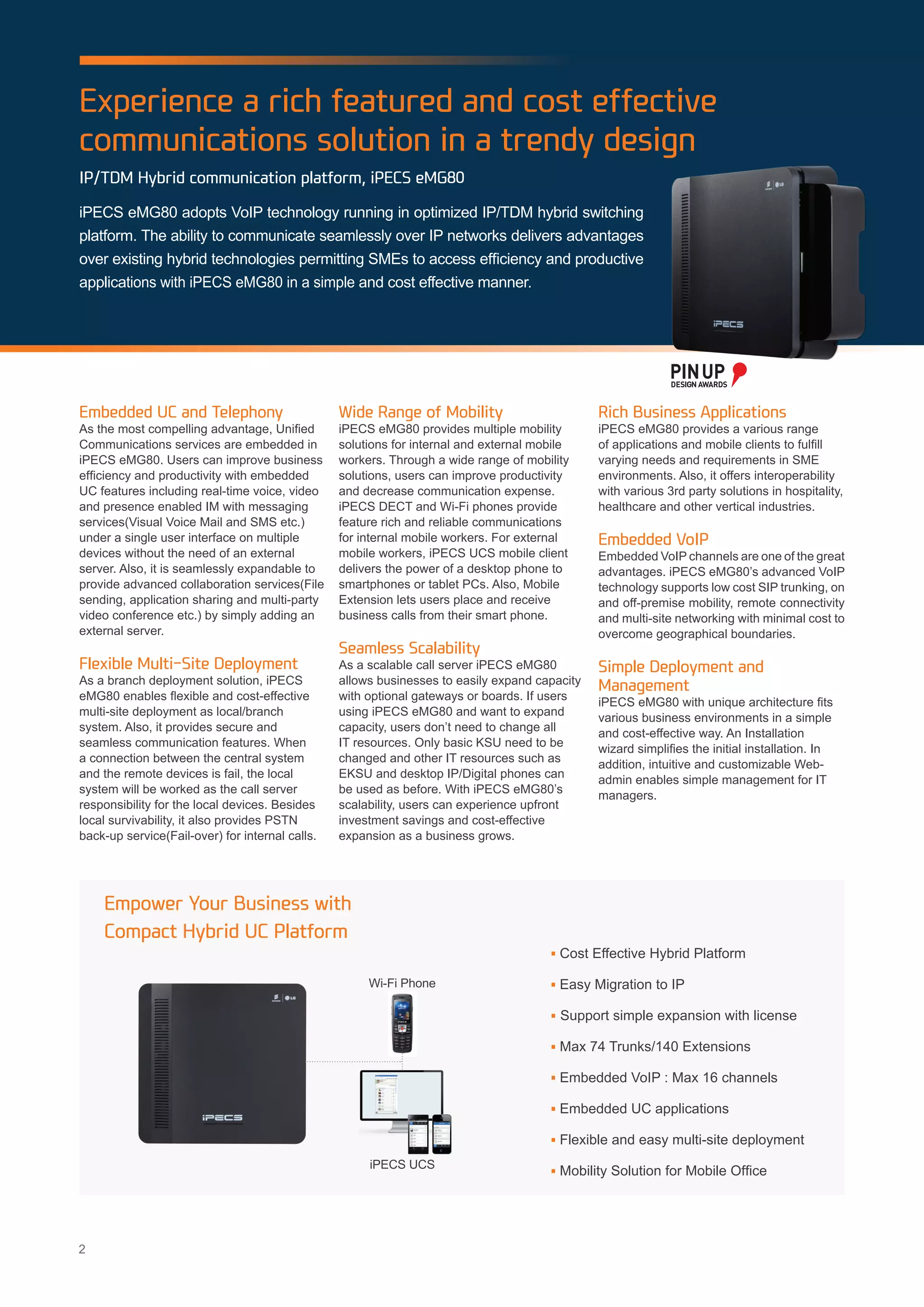 Hybrid Communications Platform for SME, iPECS eMG80 | PDF