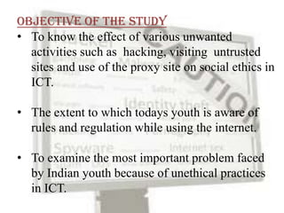 Case study on general awareness of Social ethics in ICT on Indian ...