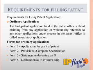 Filing a Patent Process in India | PPTX