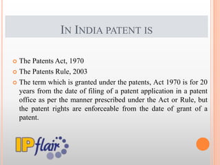 Filing a Patent Process in India | PPTX
