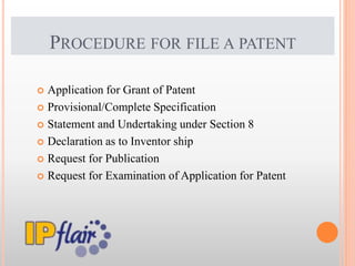 Filing a Patent Process in India | PPTX