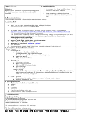 Jr. High Lesson Plan - Fish Sculpture using recycled materials | PDF