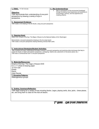 Grade 7 one-point perspective Lesson Plan | PDF
