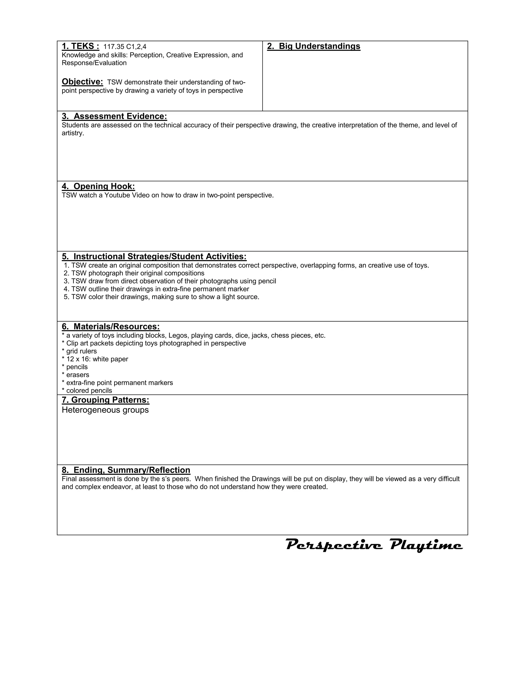 Lesson Plan: Perspective Playtime | PDF