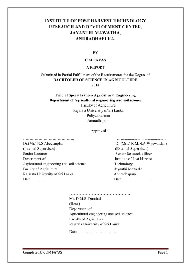 Ipht training report c.m fayas | PDF