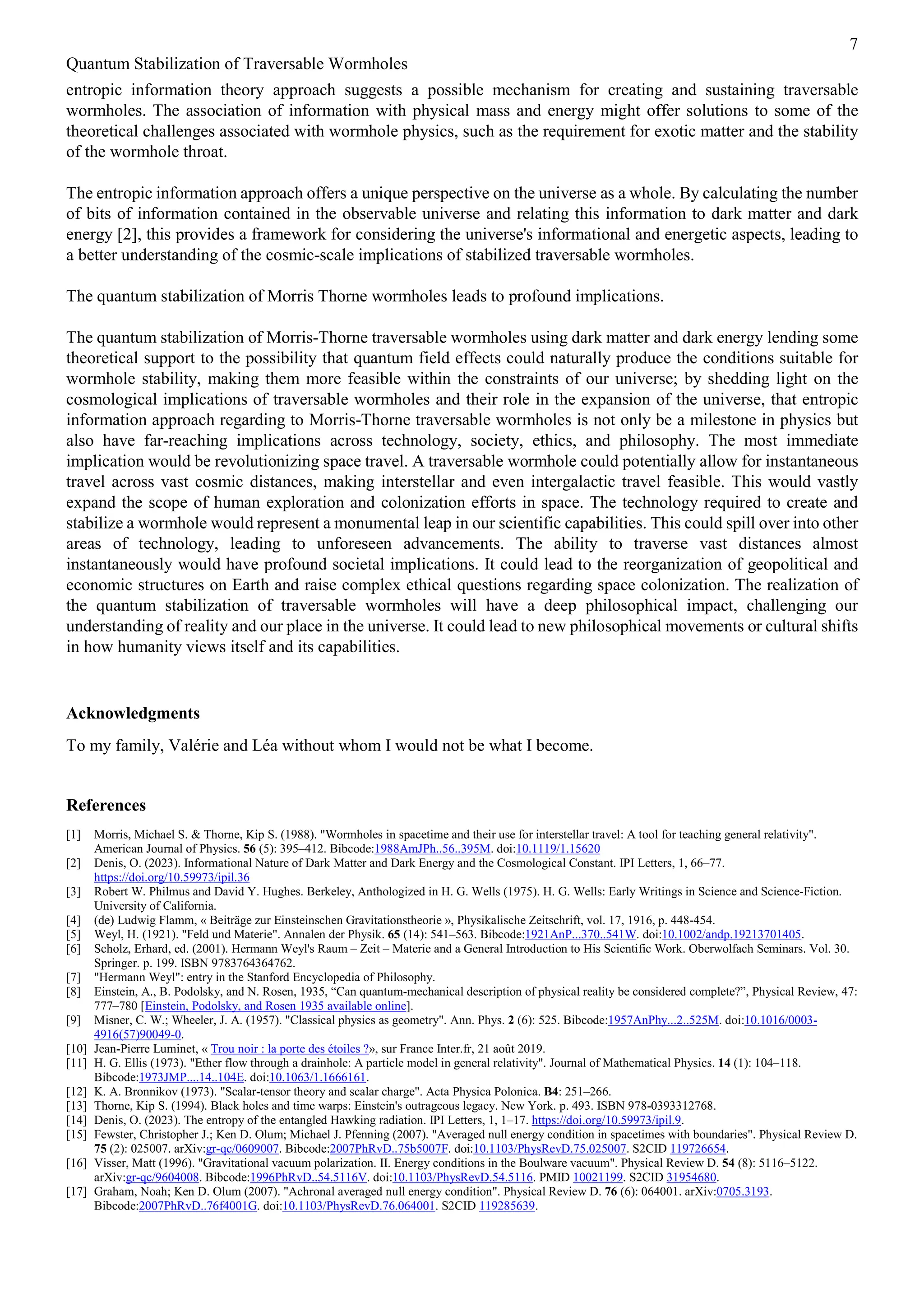 Theoretical Possibility of Quantum Stabilization of Traversable Wormholes | PDF