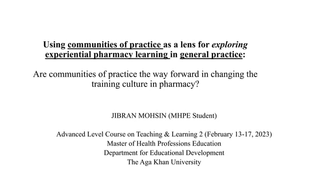 Experiential Learning through the lens of Communities of Practice (CoP) theory | PPT