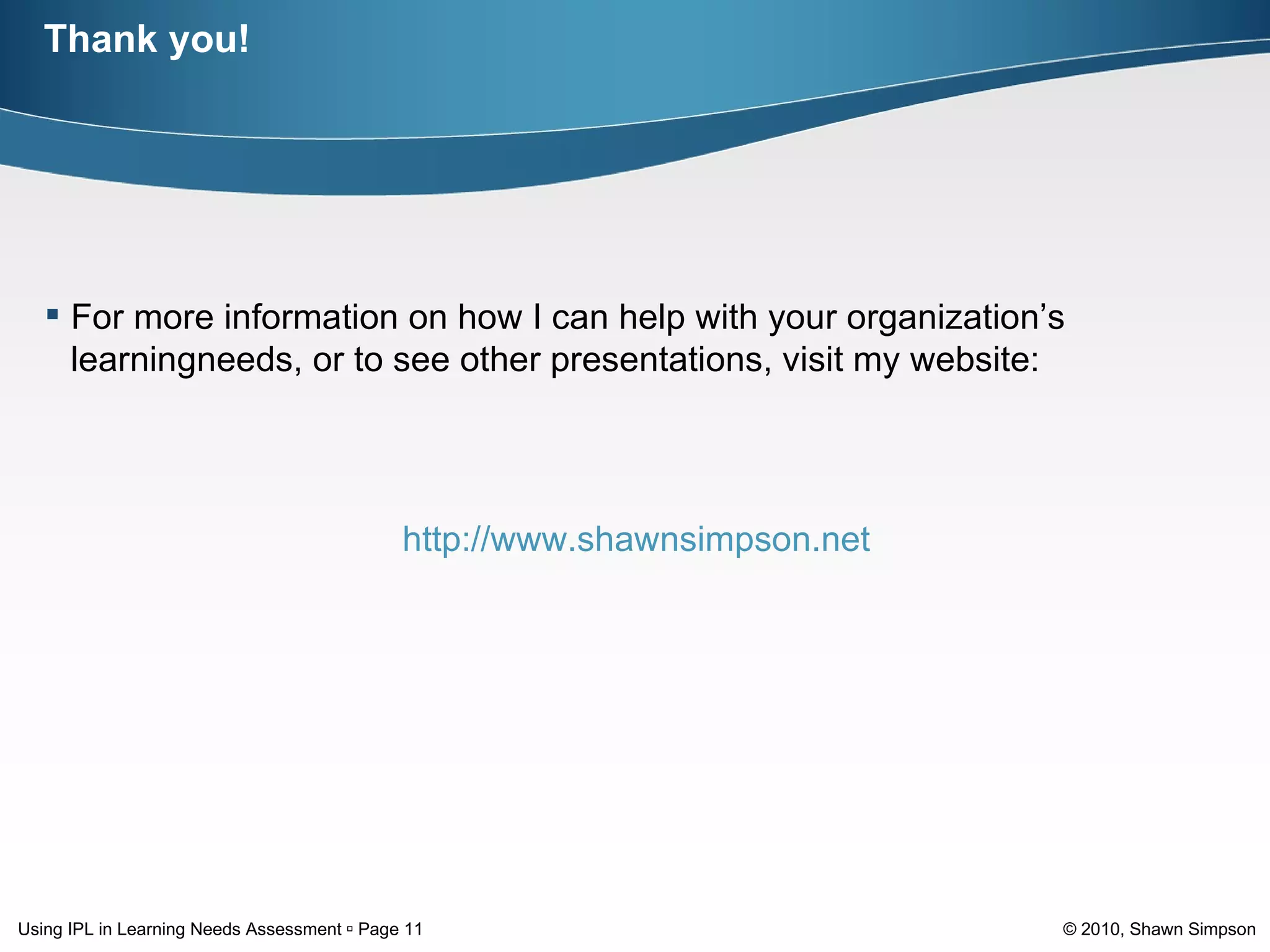 Using IPL in Learning Needs Assessment | PPT | Education