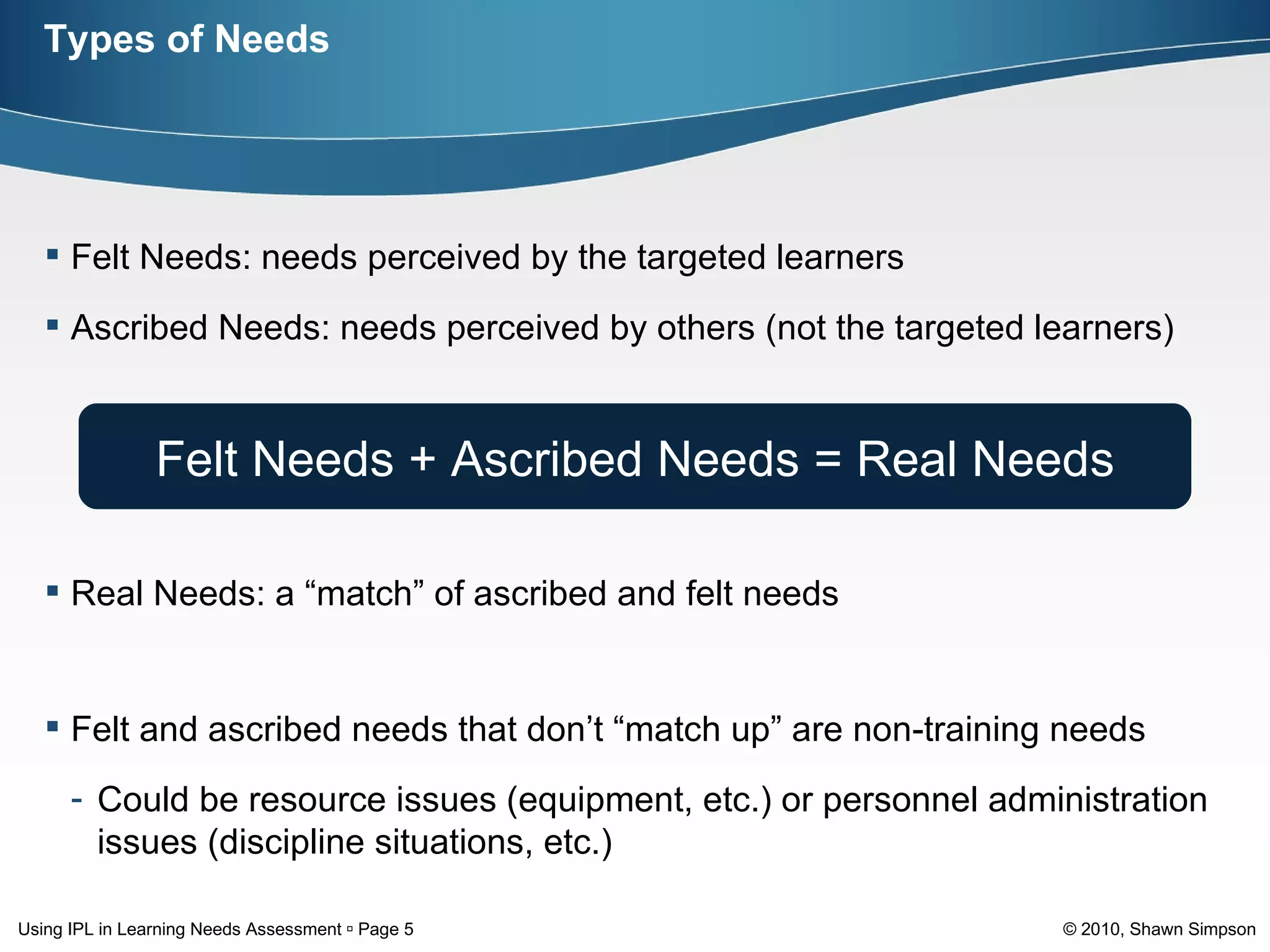 Using IPL in Learning Needs Assessment | PPT