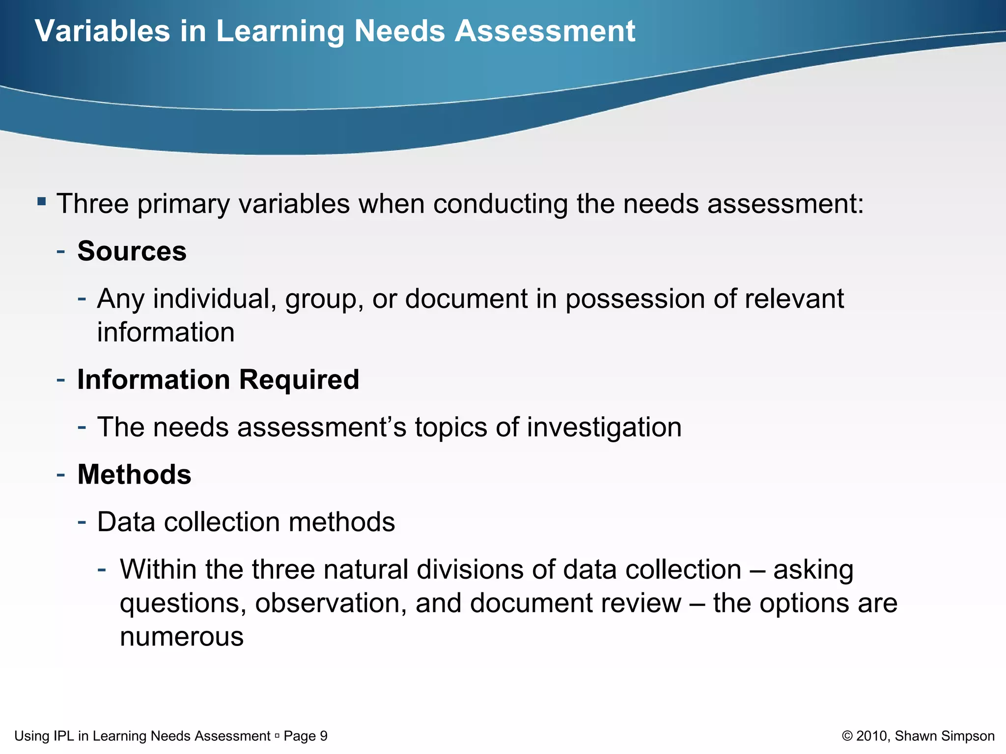 Using IPL in Learning Needs Assessment | PPT | Education