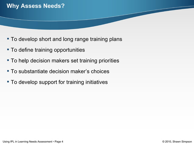 Using IPL in Learning Needs Assessment | PPT | Education