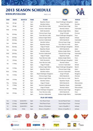 Ipl 2013 schedule | PDF