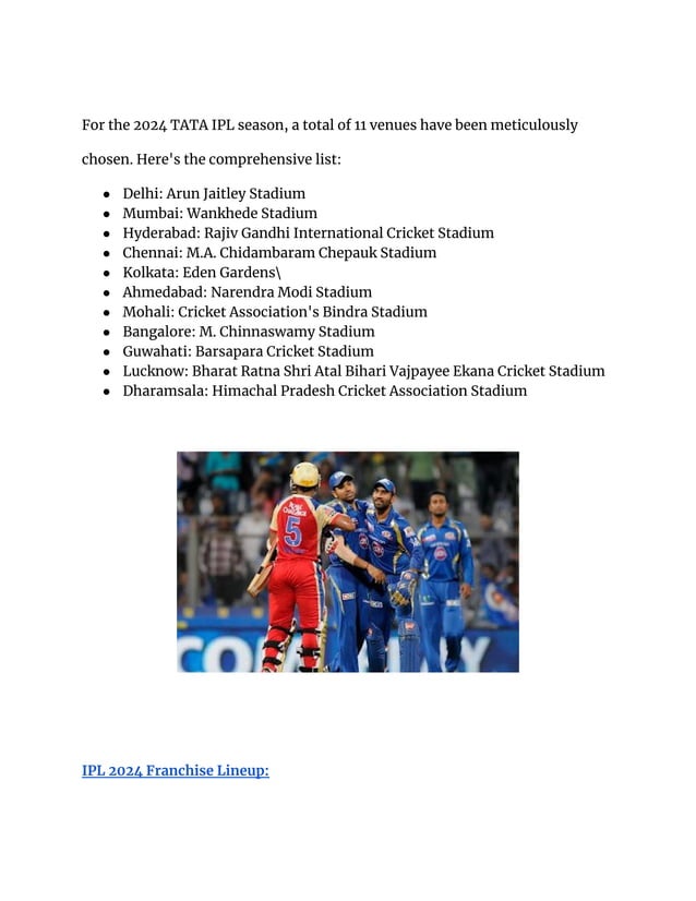 IPL 2024 Fixture List Match Dates, Participating Teams, Stadiums ...