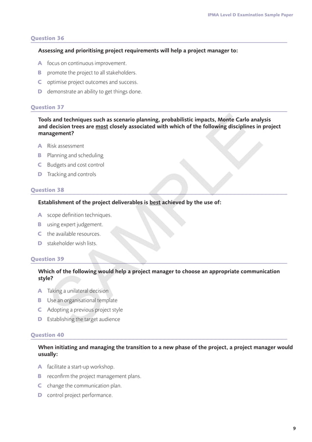 ipma-level-d-mcq-sample-paper.pdf | Educational Assessment | Education